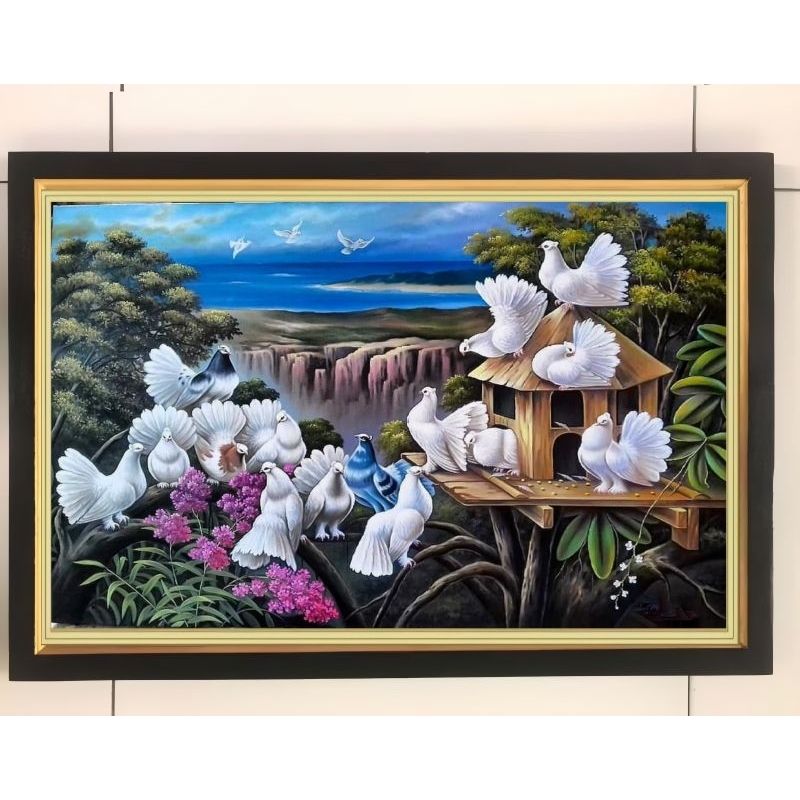 Jual hiasan dinding lukisan cetak burung merpati plus bingkai ukuran ...