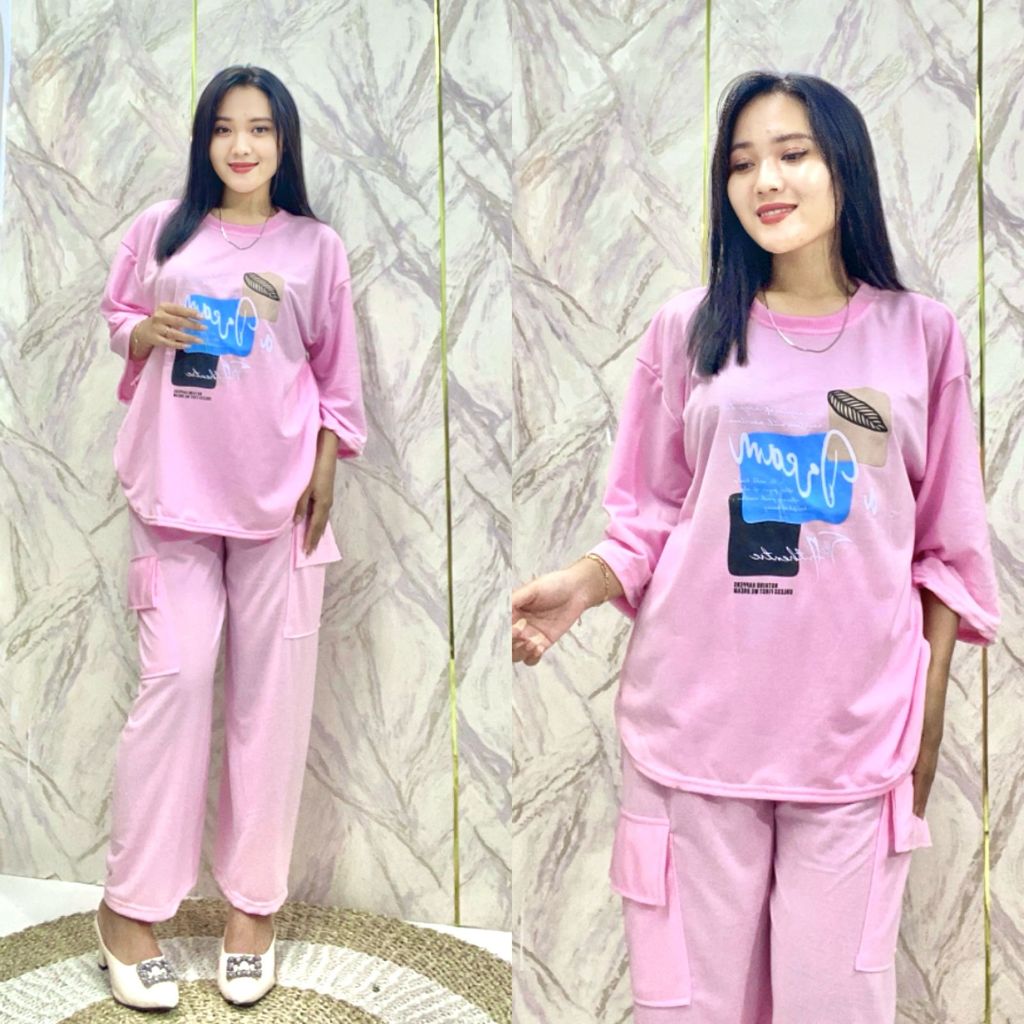 Jual Setelan Cargo Wanita Alice Set LD 100-120 CM Bahan Babyterry ...