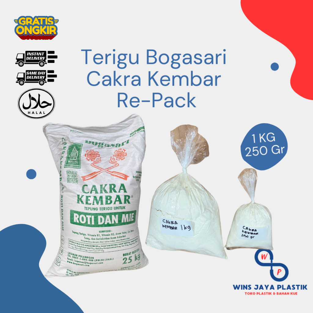 Jual Cakra Kembar Tepung Terigu Re-Pack 1 Kg | Terigu Cakra Kembar Re ...