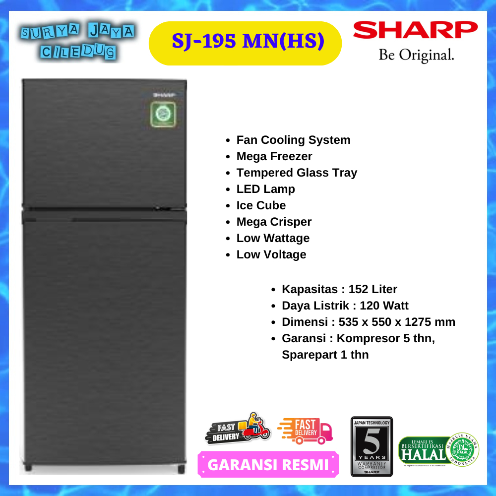 Jual KULKAS SHARP SJ-195MN(HS), SJ-195MN, SJ195MNHS 2 PINTU COCOK UNTUK ...