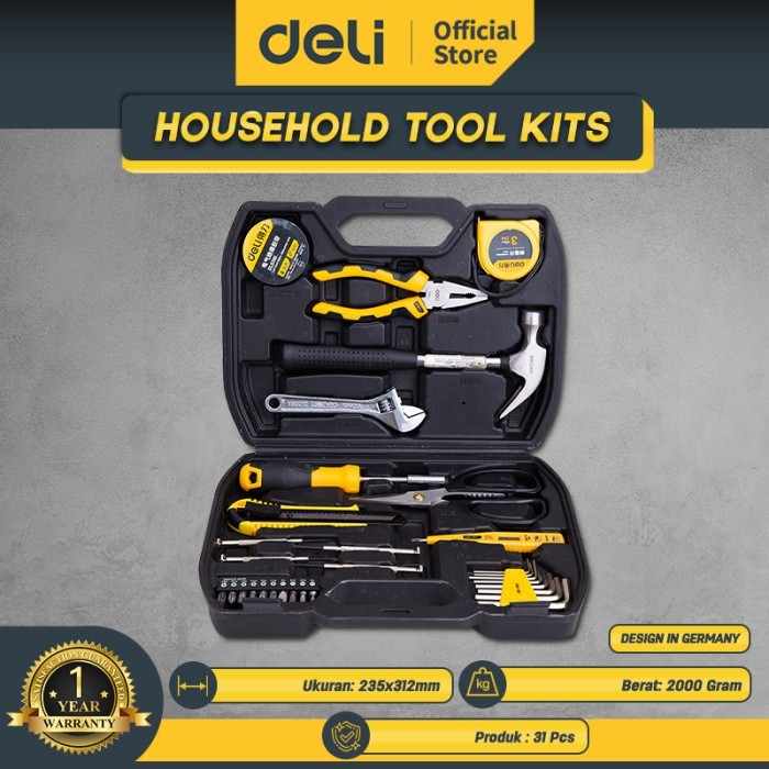 Jual Deli Household Tool Kits / Set Perkakas Pertukangan 31pcs/set ...