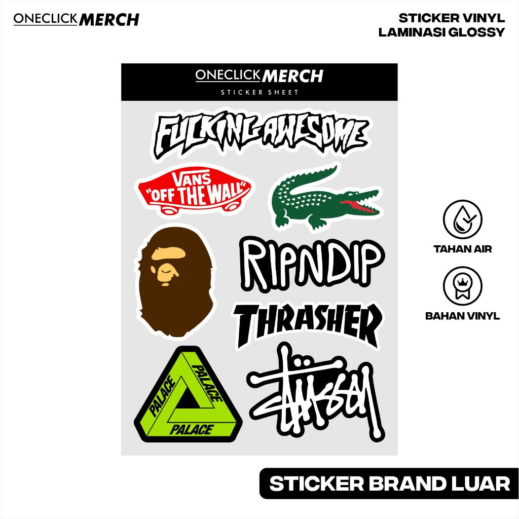 Jual Sticker Pack BRAND CLOTHING LUAR Bahan Vinyl Untuk Hp Laptop Helm ...