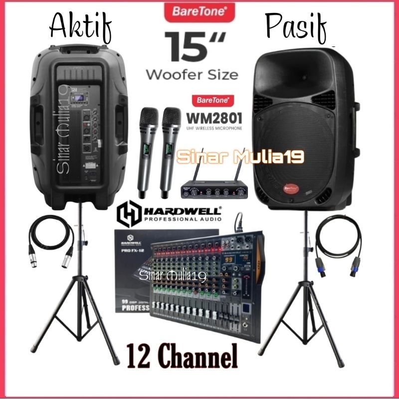 Jual Paket Sound System Karaoke Speaker BareTone 15 Inch ( Aktif & Pasif) Mixer Hardwell Pro ...