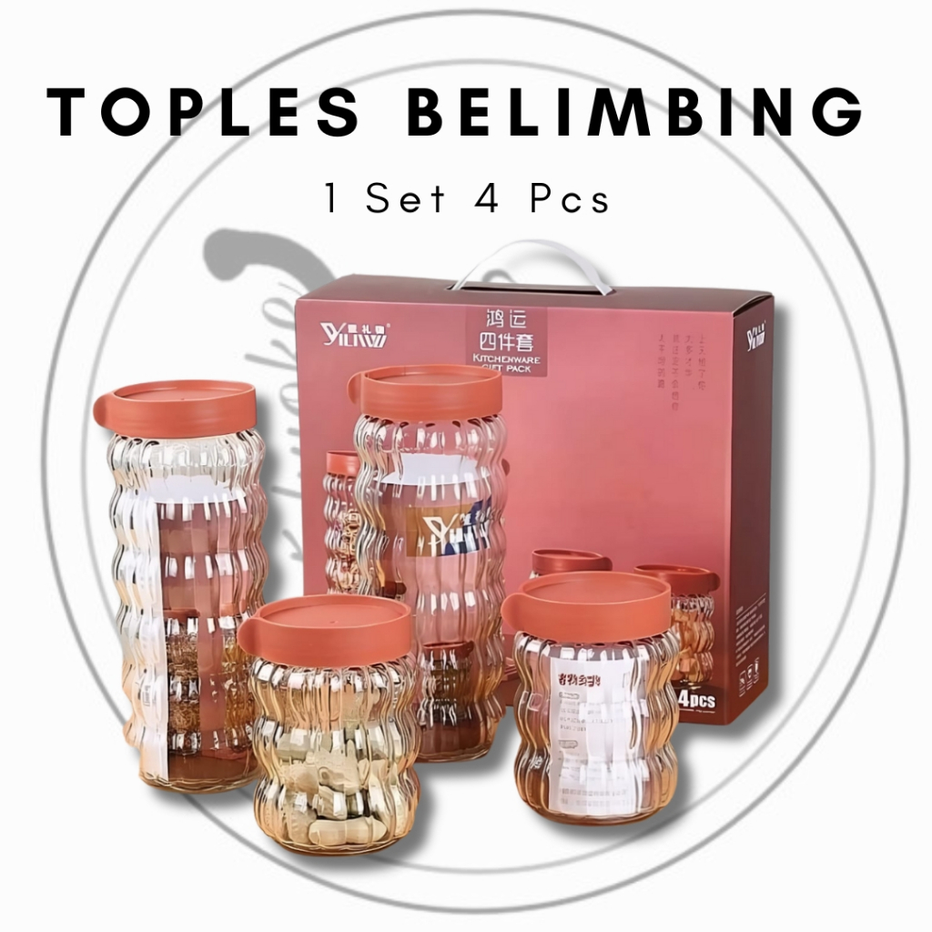 Jual Toples Kaca Motif Belimbing Set 4In 1 Tempat Kue Kering Lebaran ...
