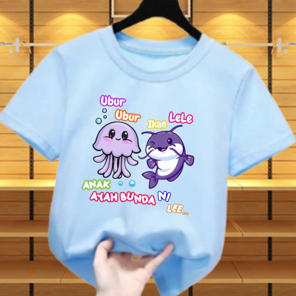 Jual Kaos Unisex Anak Atasan Motif Ubur-Ubur Ikan Lele Anak Ayah Bunda Ni LEE Kaos Oblong Kece ...