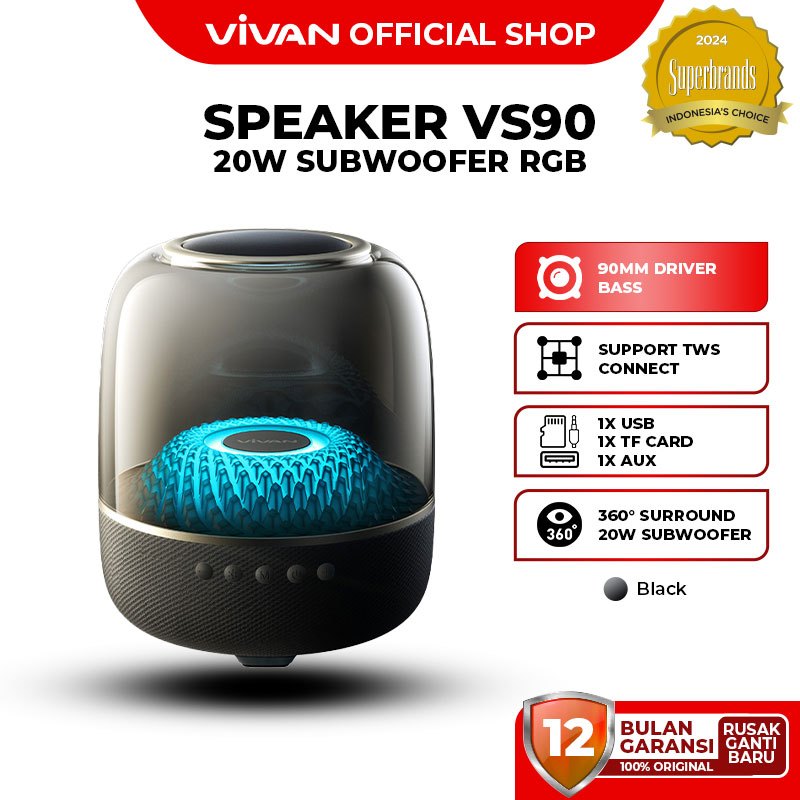 Jual VIVAN Super Bass Speaker VS90 | TWS Connect | Bluetooth v5.3 | RGB ...