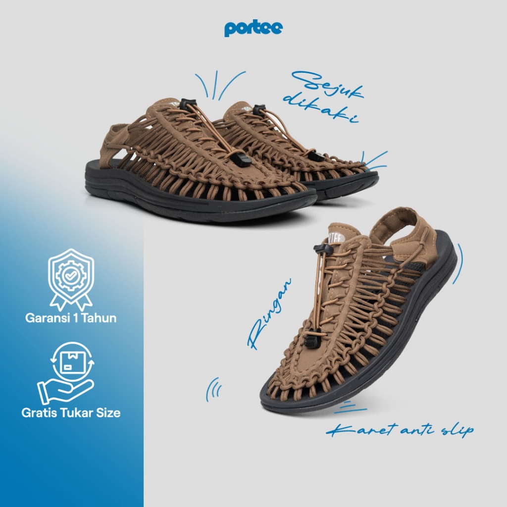 Jual Sandal Pria Portee Goods Loom Sandal Brown Black Sandal Outdoor ...