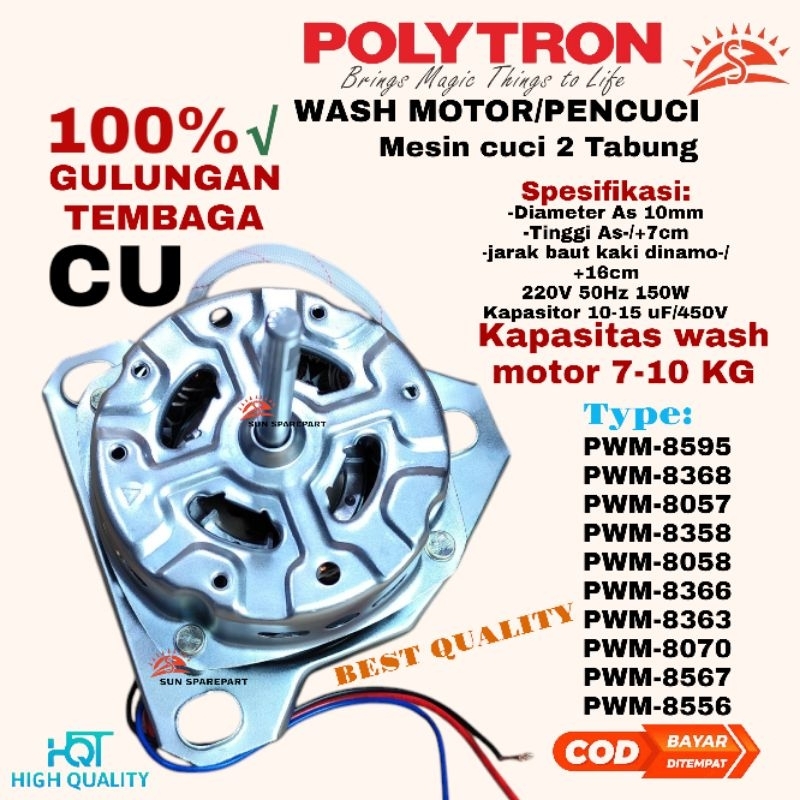 Jual Dinamo wash/pencuci Gulungan Tembaga 100%mesin cuci Polytron 2 Tabung kapasitas 7 sampai 10 ...