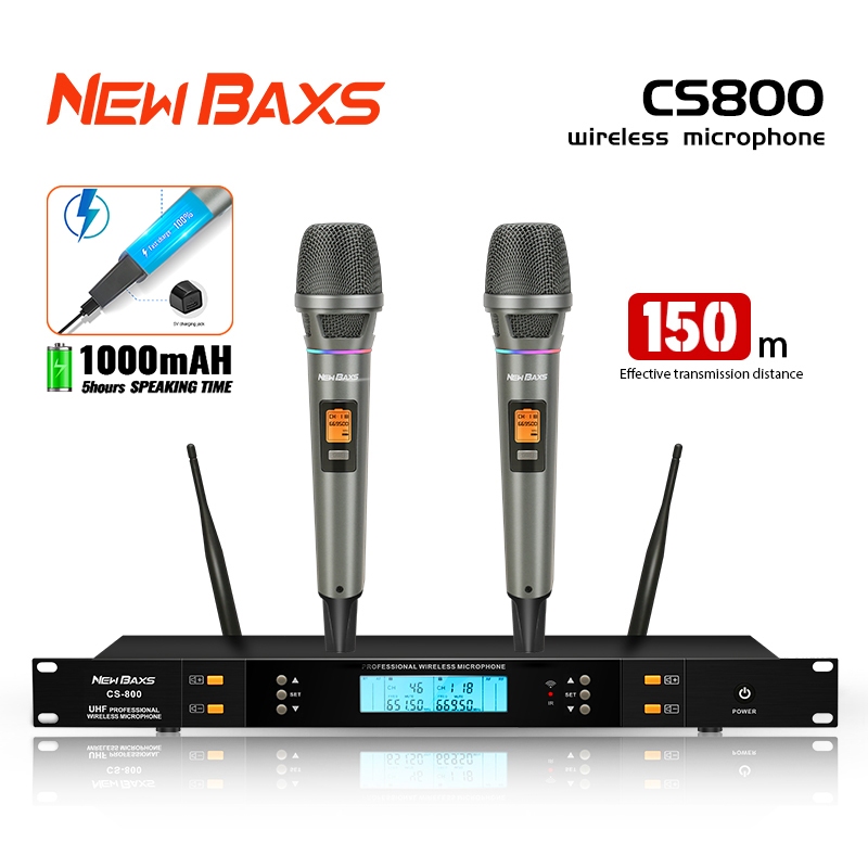 Jual NEW BAXS CS800 Mic karaoke tanpa kabel Sistem Mikrofon Wireless 1 ...