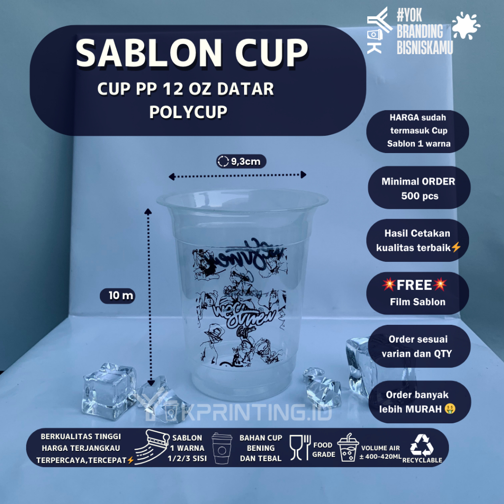 Jual Custom Sablon Cup Gelas 12 Oz 7 Gram Cup Gelas Plastik Premium ...