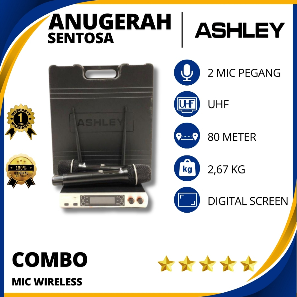 Jual Microphone Wireless Ashley Combo Original ( isi 2 mic pegang hitam ...