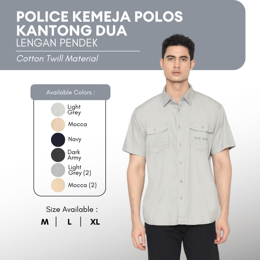 Jual POLICE Kemeja Polos Cotton Kantong Dua Regular Fit Pria | Shopee ...