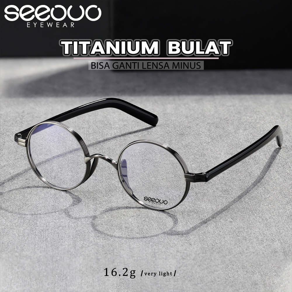 Jual Seeouo Frame Kacamata Plano Lensa Style Bulat Titanium Light Frame Comfortable Premium ...