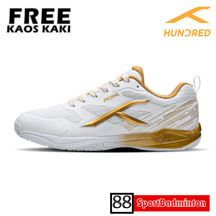Jual Hundred BEAST MAX ( White-Gold ) Badminton Shoes - Sepatu ...