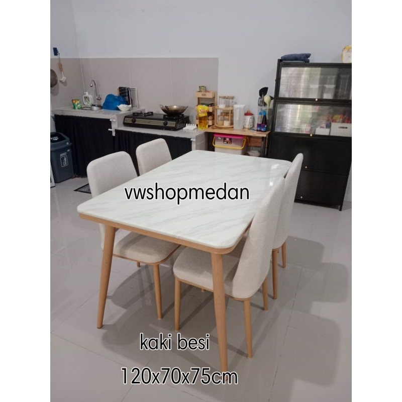 Jual Meja Makan Marmer Import - Fullset 4kursi - Kaki Besi - Jok kulit ...