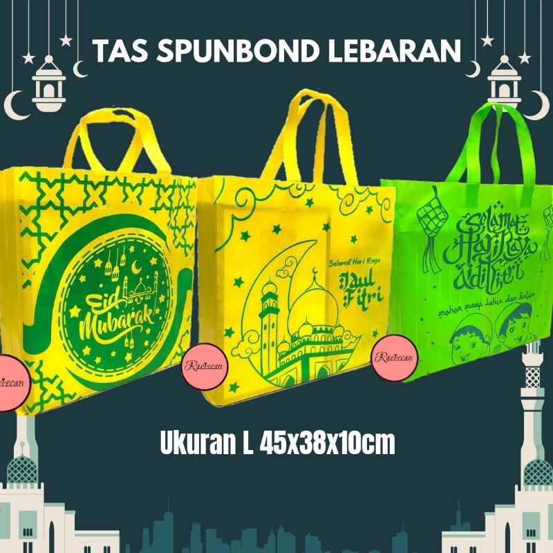 Jual Tas Spunbond Lebaran Ukuran L 45x38x10 cm Muat Banyak Untuk Sembako THR Tas Idul Fitri ...