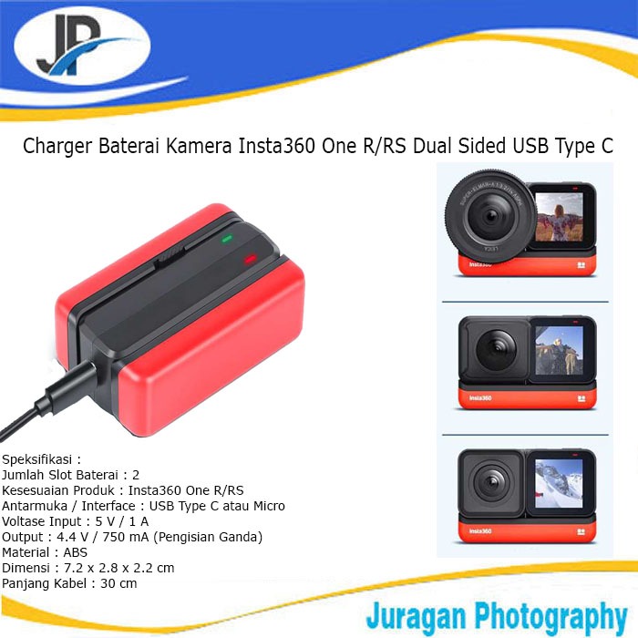 Jual Charger Baterai Kamera Insta360 One R/RS Dual Sided USB Type C ...
