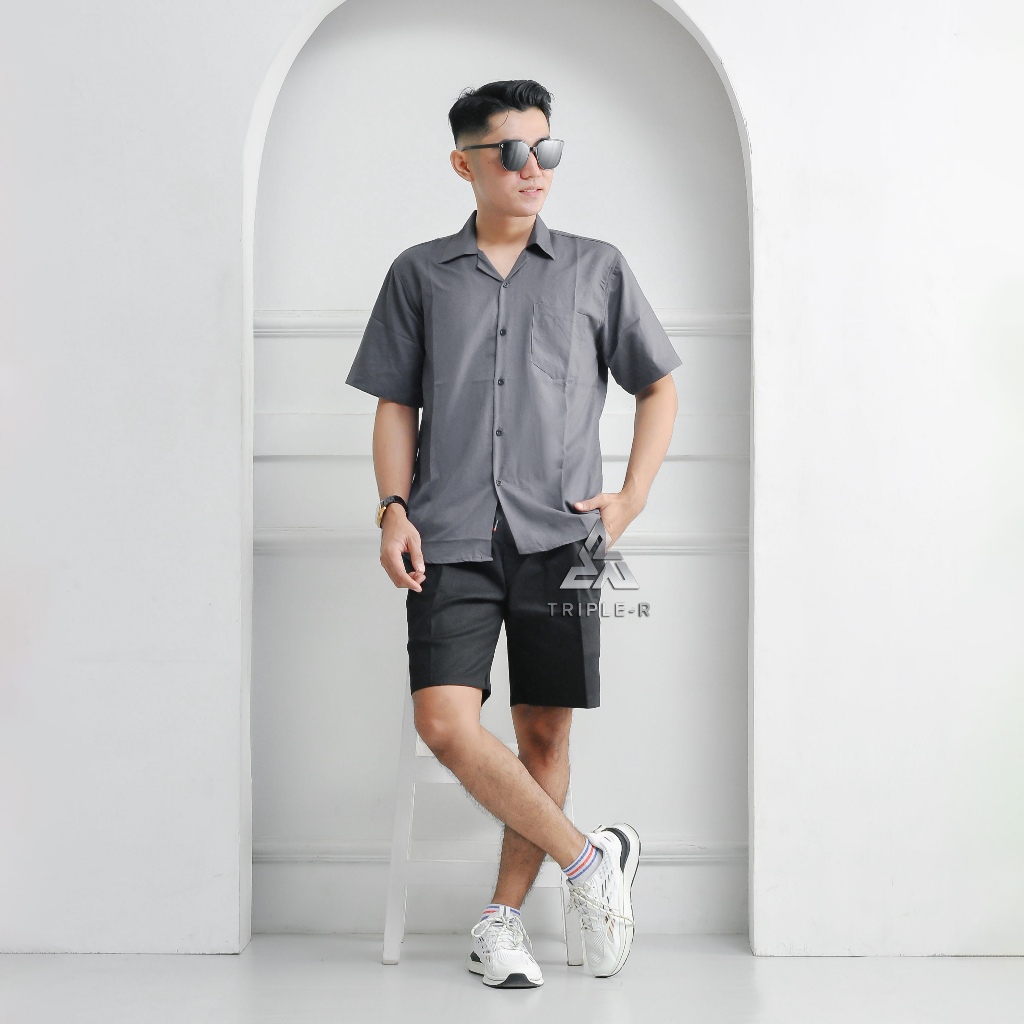 Jual OneSet Pria Kemeja Polos Rayon Twill Celana Pendek Boardshort ...