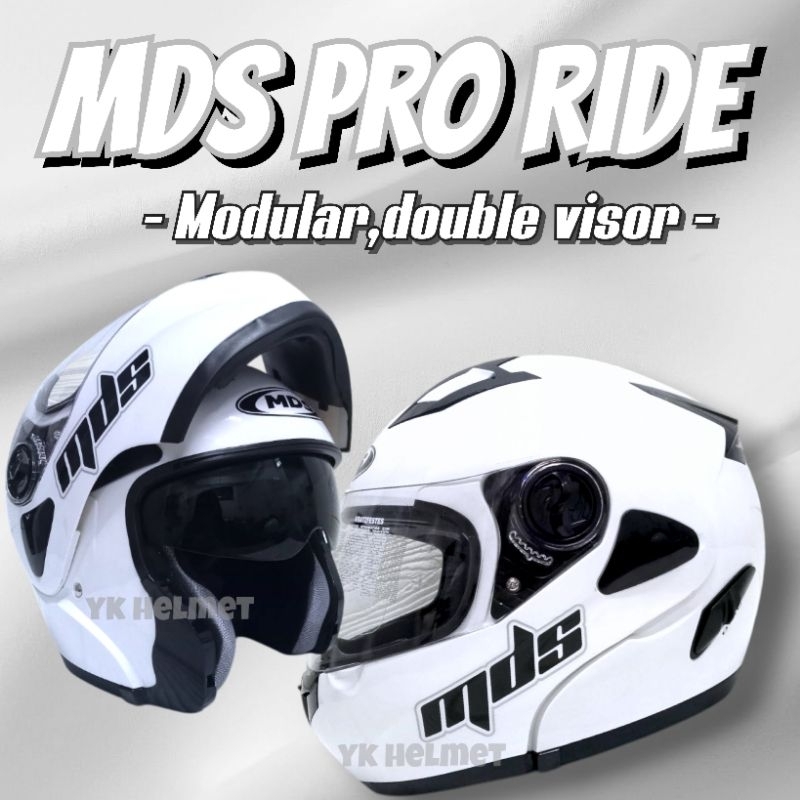 Jual MDS PRO RIDER WHITE - HELM MDS MODULAR SOLID PUTIH | Shopee Indonesia