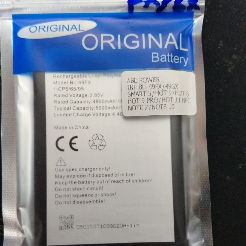 Jual Baterai infinix bl-49fx/gx hot 9 smart 5 hot 8 note 10 bl 49gx ...