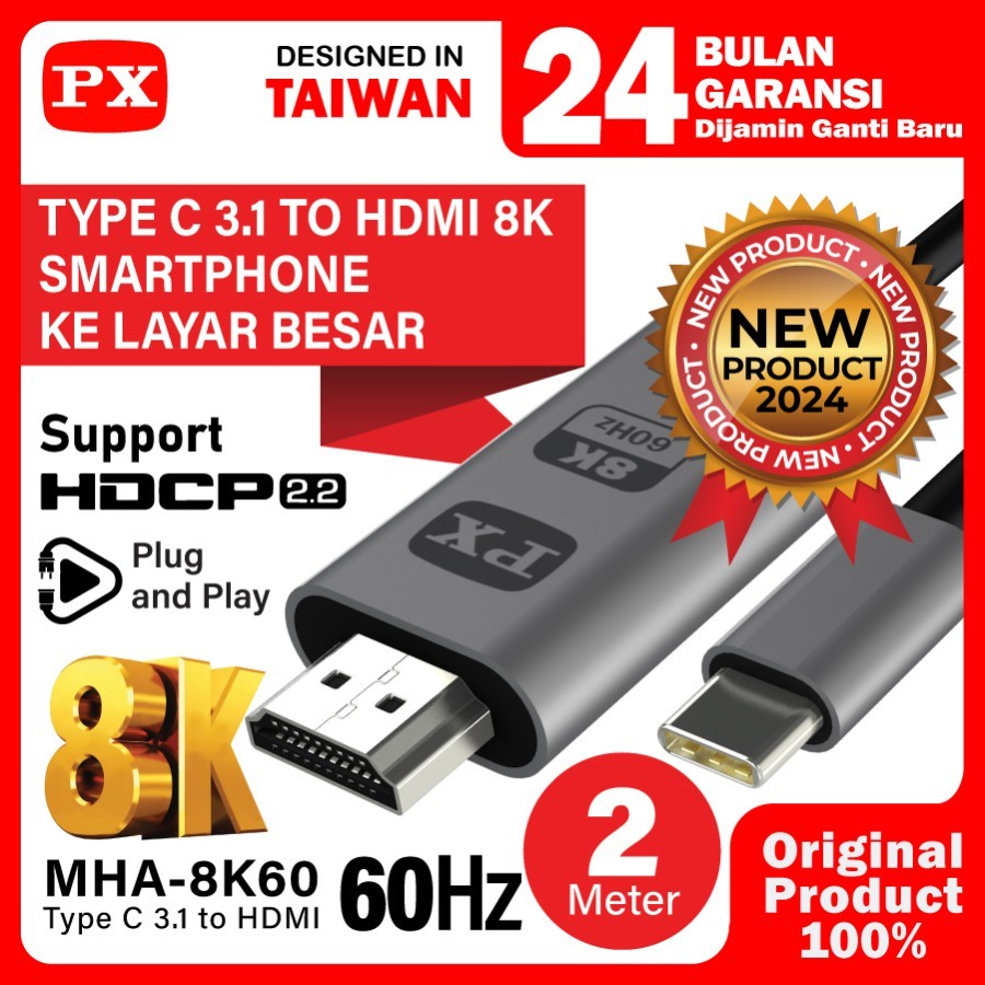 Jual USB Type C to HDMI Converter Kabel MHL HP to TV 8K 2M PX MHA-8K60 | Shopee Indonesia