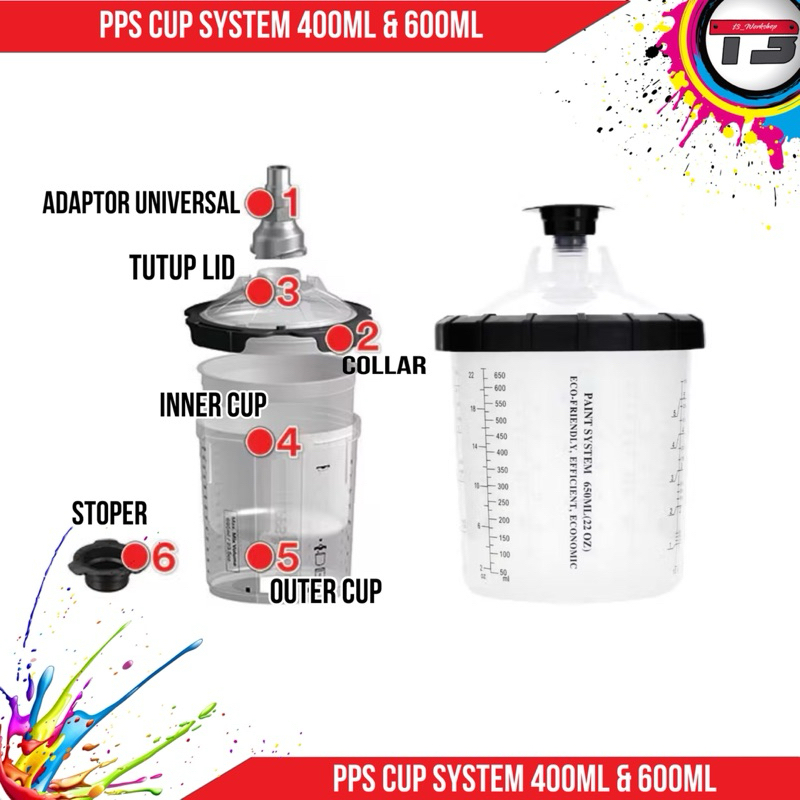 Jual tabung PPS Cup system full set adaptor universal Spraygun 400ml ...