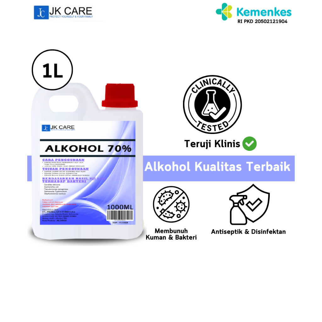 Jual JK Care Alkohol 70% Etanol / Ethanol 1 Liter Alkohol Kualitas ...