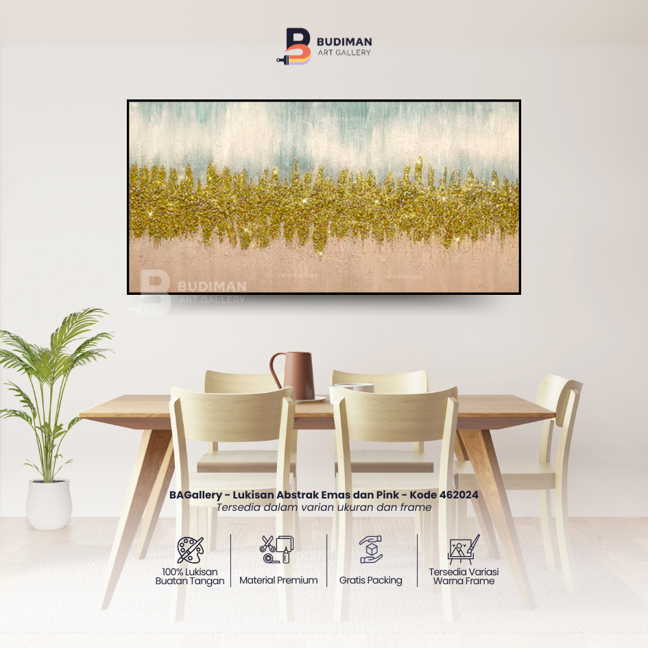 Jual BAGallery - Lukisan Abstrak Hiasan Dinding Aesthetic Emas dan Pink ...