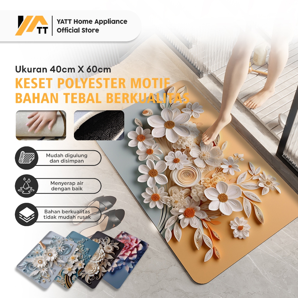 Jual YATT Keset Dapur Lantai Bahan Polyester Motif Bunga Uk 40x60CM ...