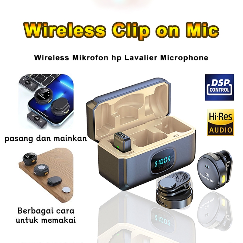 Jual Wireless Clip on Mic Microphone Dual Mikrofon Wireless Mikrofon hp ...