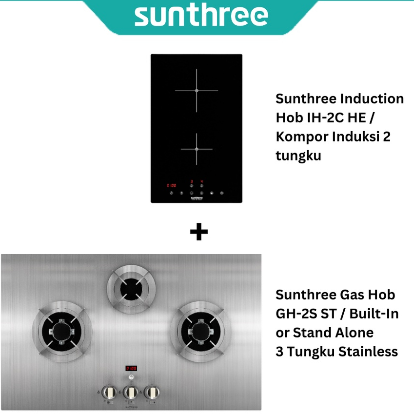 Jual SUNTHREE Bundle Gas Hob GH-3S Stainless + Induction Hob IH-2C ...