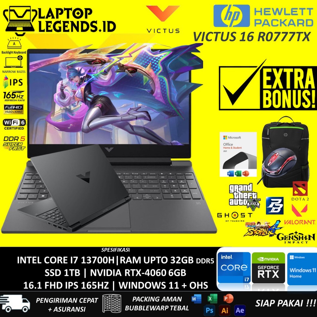Jual HP VICTUS 16 R0777TX GeForce RTX™ 4060 8GB - i7 13700HX 16GB 1TB ...