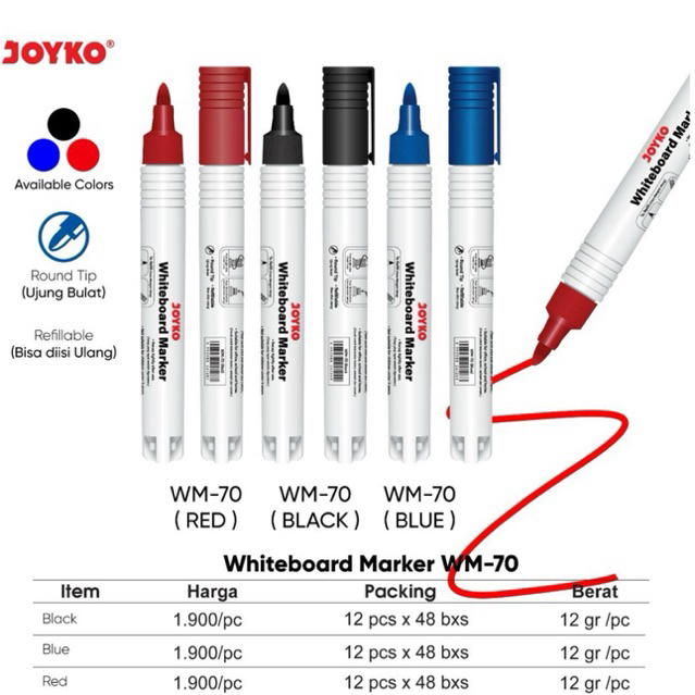 Jual WM70 Spidol Whiteboard Marker Refillable / White board bisa ...