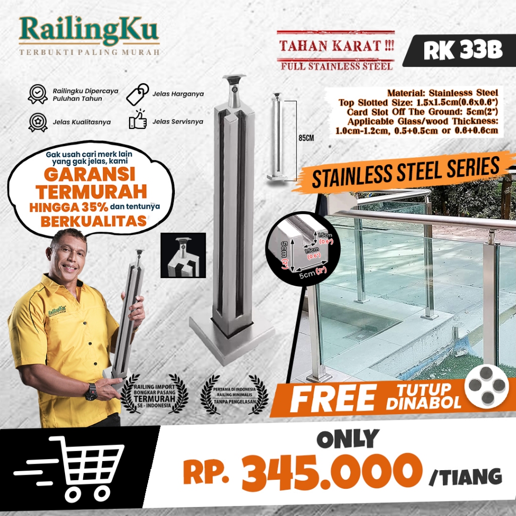 Jual Railing Tangga Kaca Minimalis Tiang Railingku RK 33B Railing Anti ...