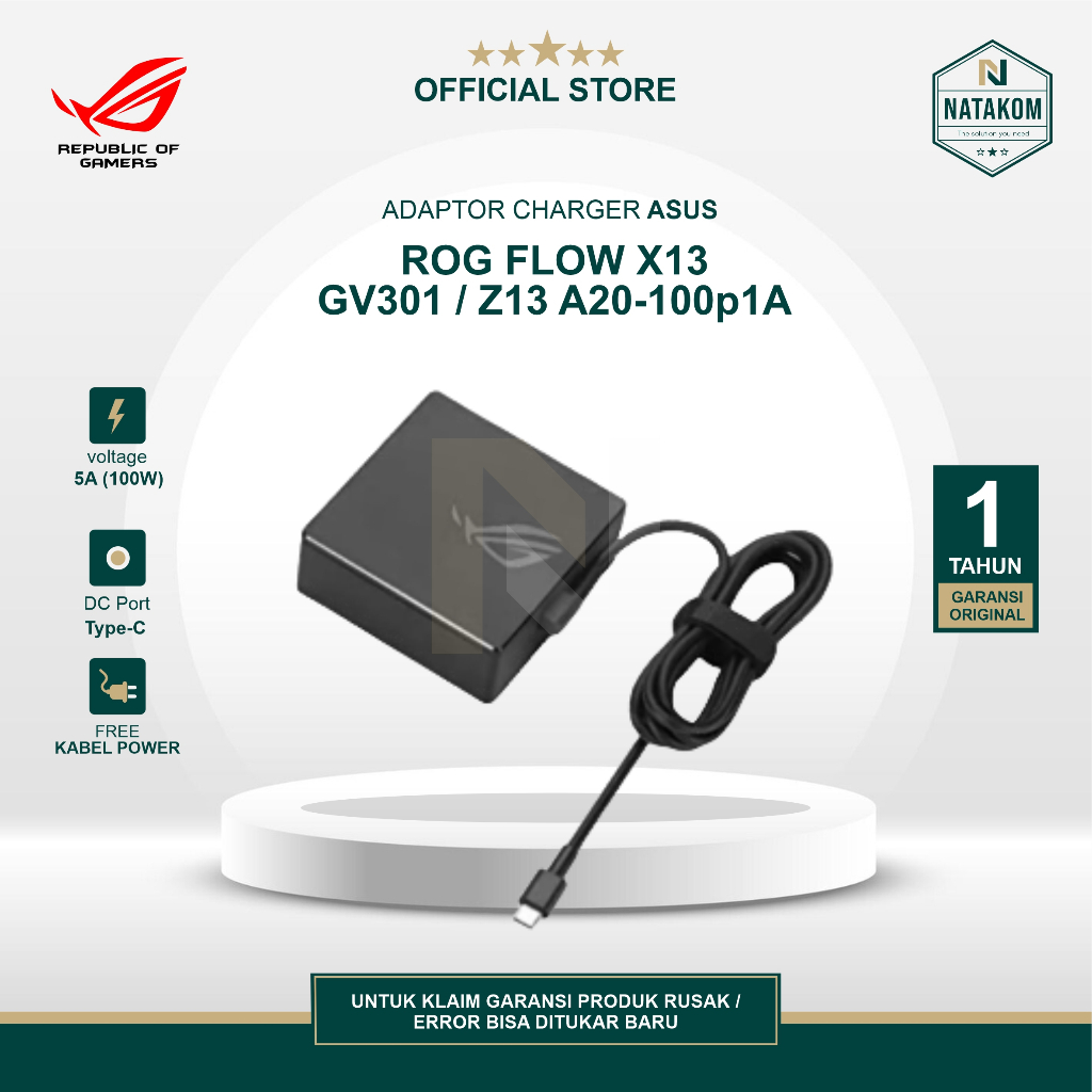 Jual ADAPTOR CHARGER ORIGINAL ASUS ROG FLOW X13 GV301 Z13 A20-100p1A ...
