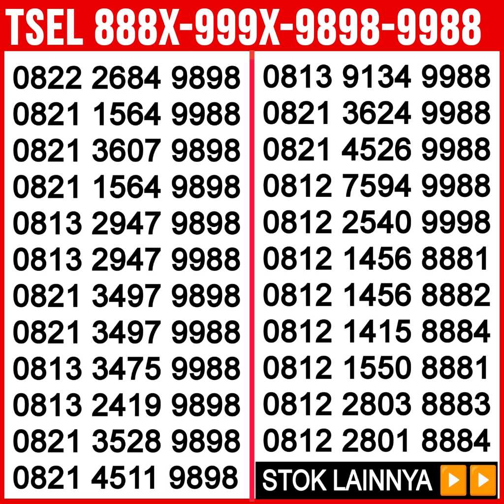 Jual NOMOR CANTIK TELKOMSEL 9898 9988 888X 999X 777XSIMPATI PRABAYAR SERI 4G LTE SUPPORT 5G ...