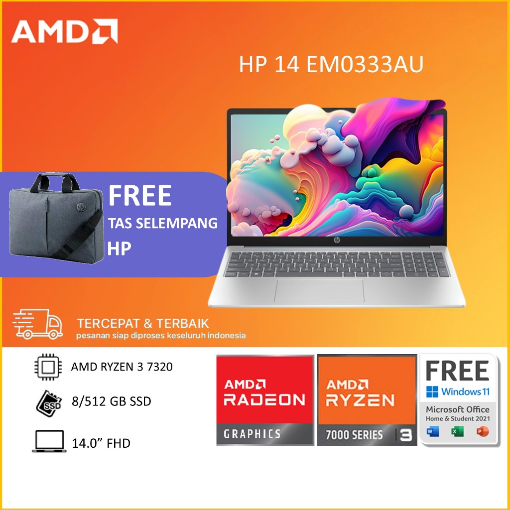Jual LAPTOP HP 14 RYZEN 3 7320 RAM 8GB 512GB SSD W11+OHS 14.0FHD IPS ...