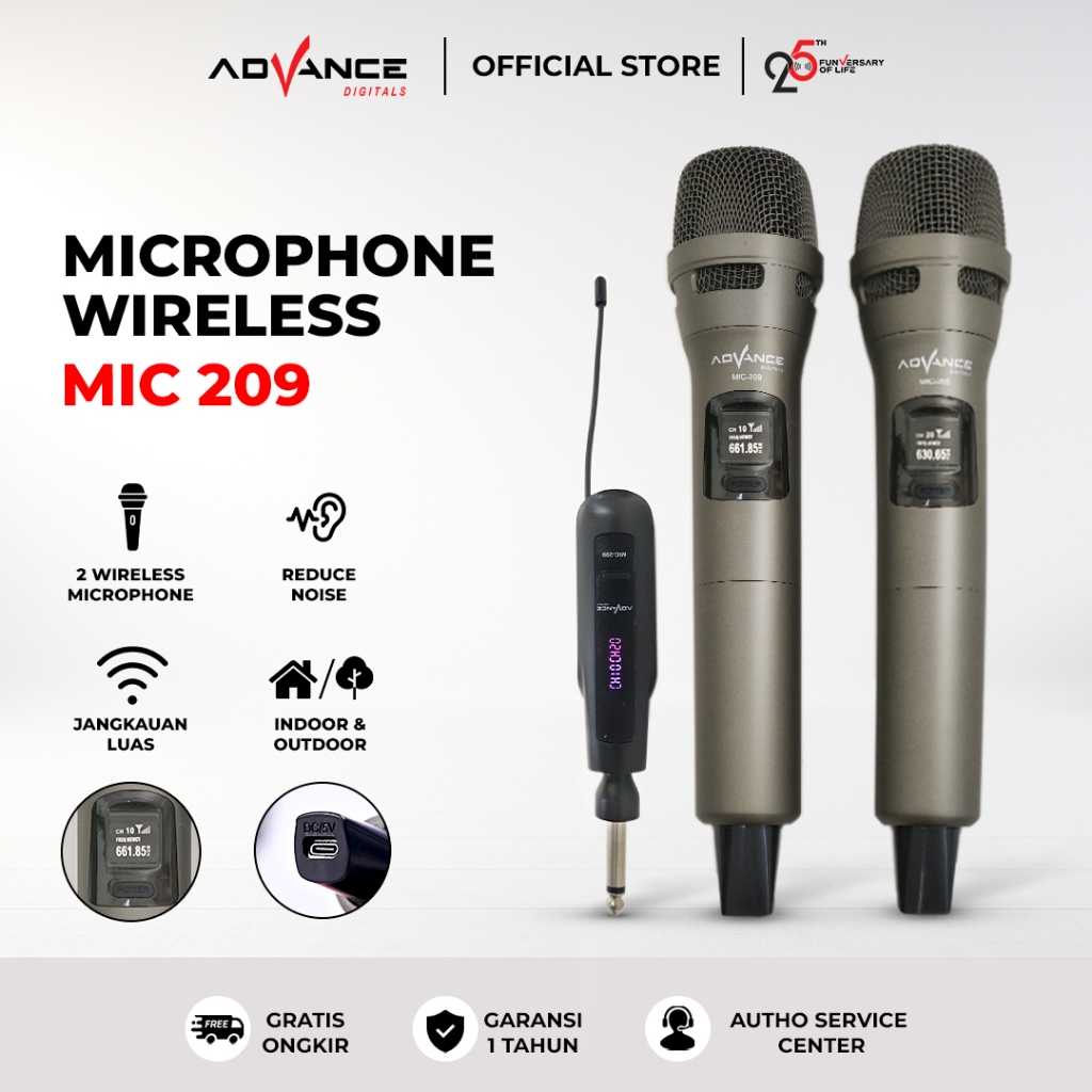 Jual Advance MIC-209 Professional Dual Microphone Wireless Jack 6,5mm Jangkauan 20-30m Garansi 1 ...