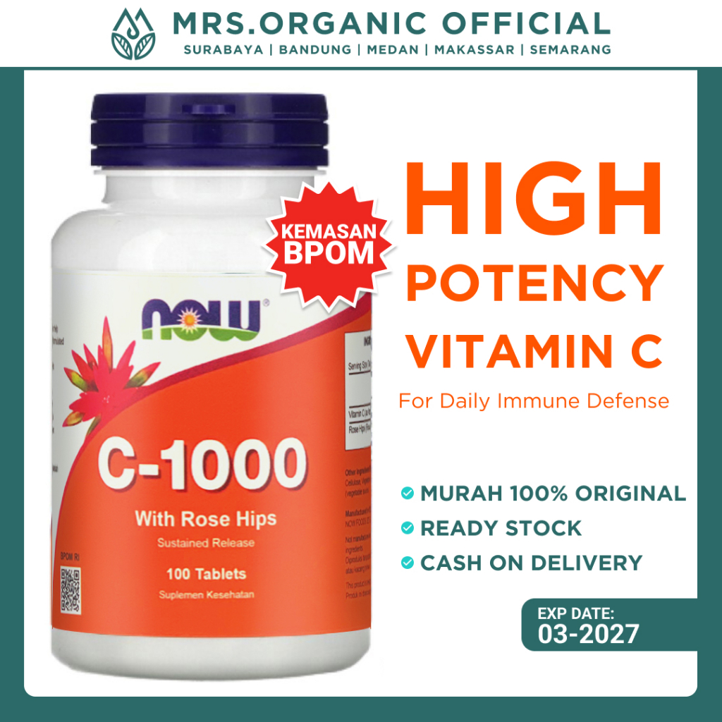 Jual Vitamin Suplemen Kesehatan dan Imun Tubuh C-1000 C1000 Dengan Rosehips Now 100 Tablet ...