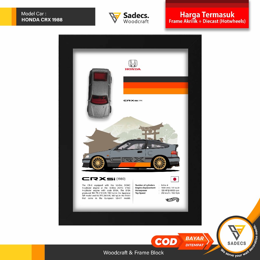 Jual Pajangan Dinding Hotwheels Frame Akrilik HONDA CRX 1988 Ukuran ...