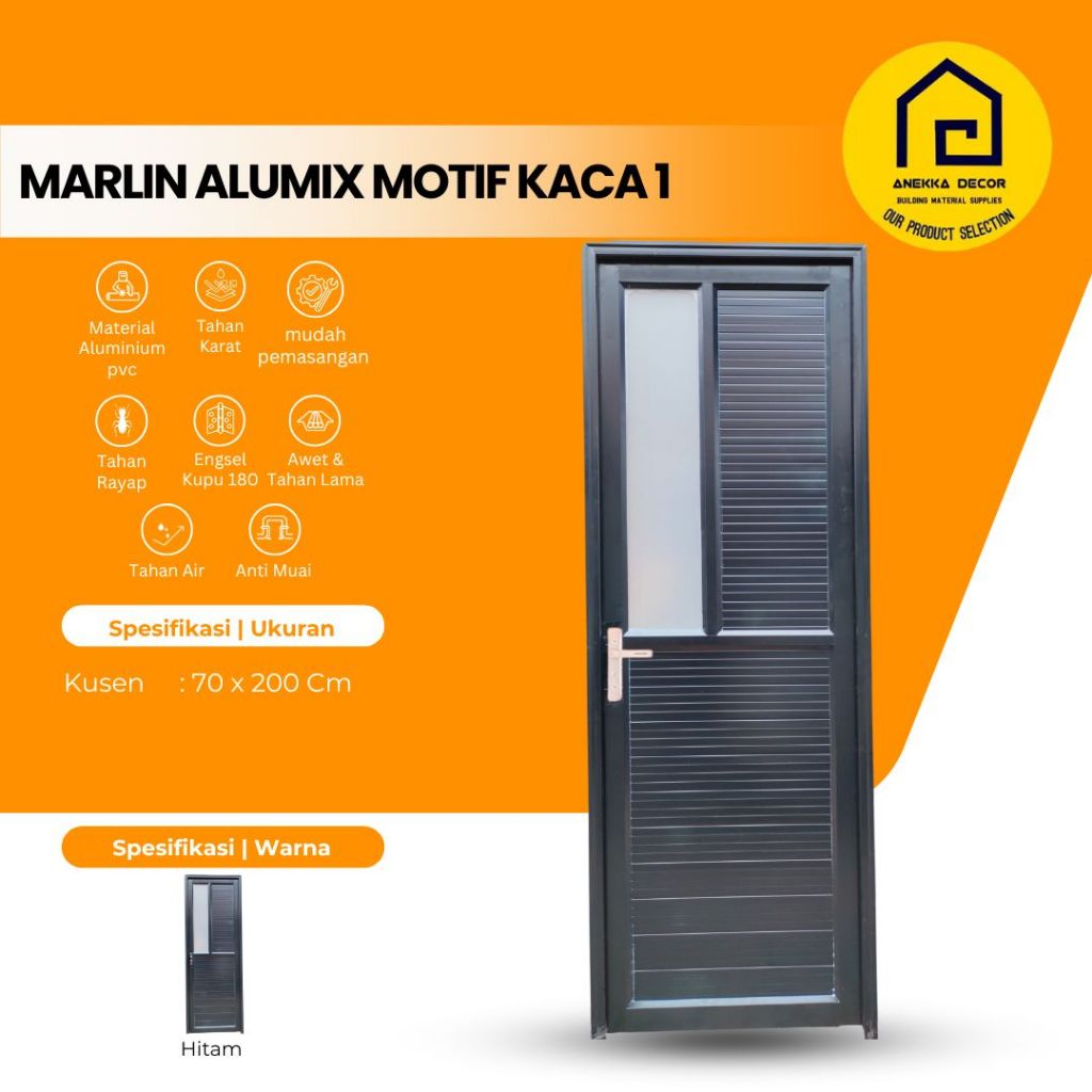 Jual MARLIN ALUMIX Pintu Kamar Mandi Aluminium Type KACA - 1 ukuran 70 ...