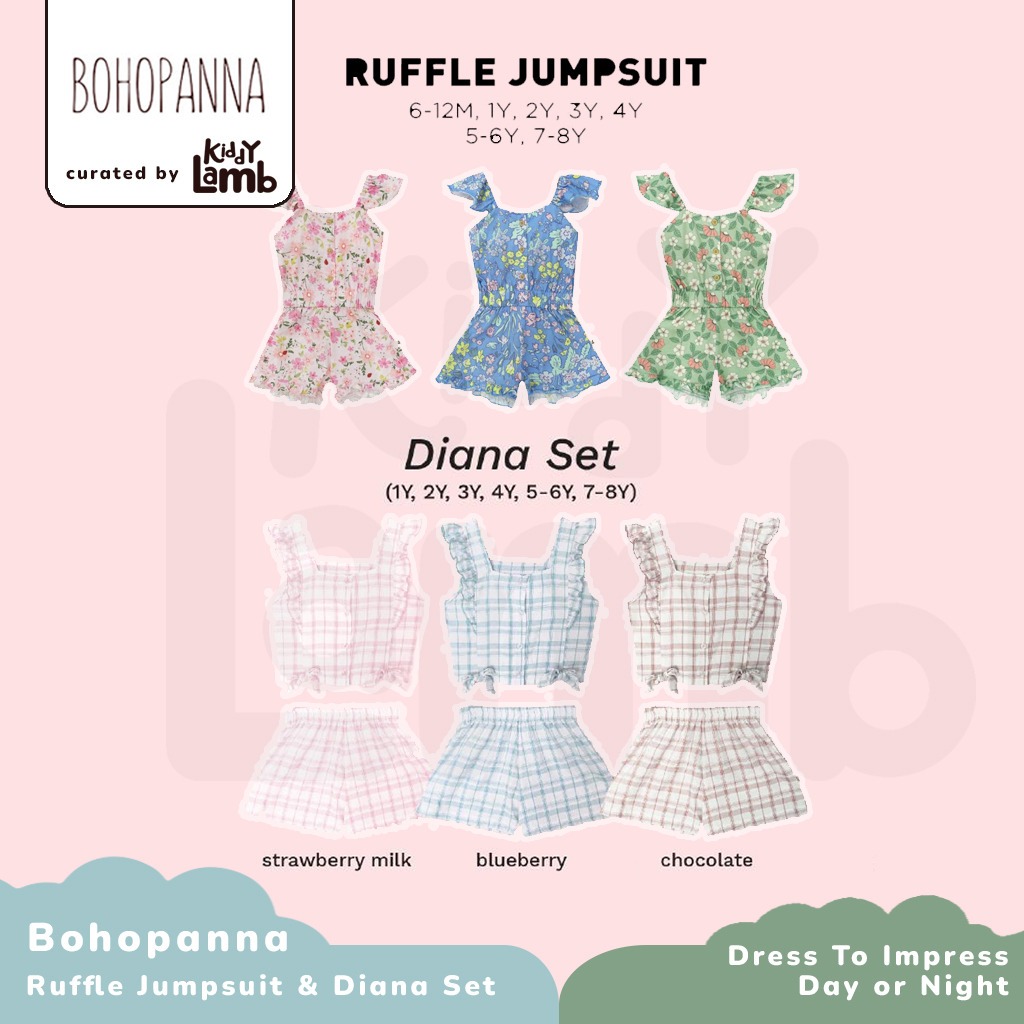 Jual Bohopanna Diana Set & Ruffle Jumpsuit / Baju Setelan Pendek Anak Perempuan 1-8 Tahun / Set ...