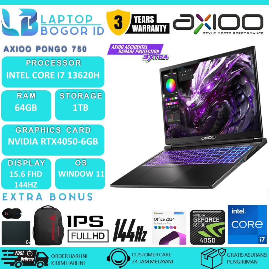 Jual Laptop Axioo Gaming Pongo 750 Intel Core i7 13620H 64GB 1TB SSD ...