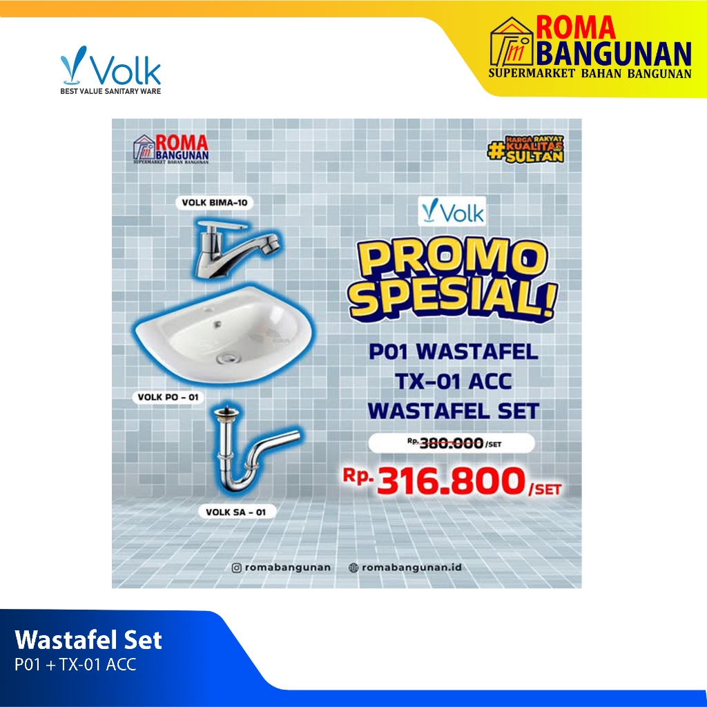 Jual Volk Wastafel / Wastrafel Granit P01 + TX-01 ACC Wastafel Set ...