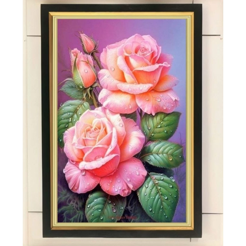Jual lukisan cetak digital printing bunga mawar pink indah plus figura ...