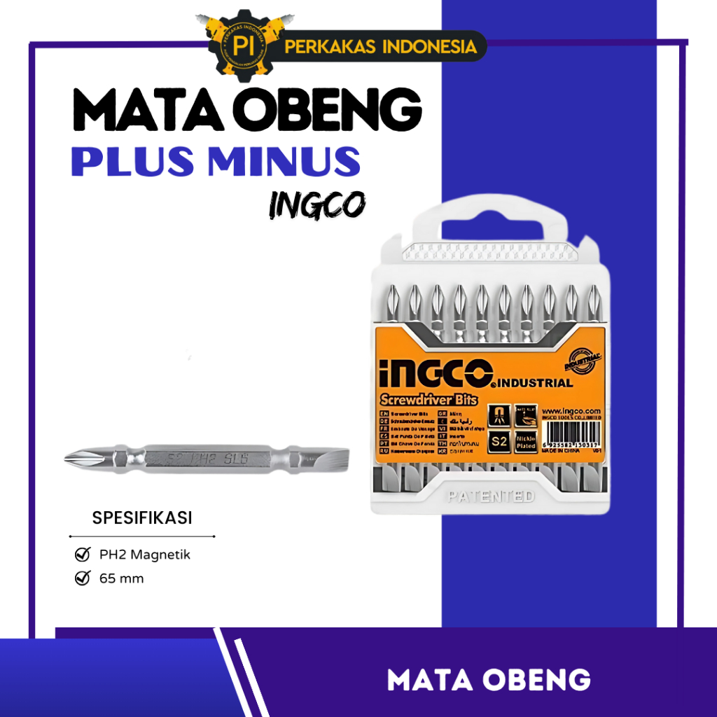 Jual Mata Obeng Magnet Plus Minus 65mm PH2 INGCO SDB21HL133 Mata Bor ...