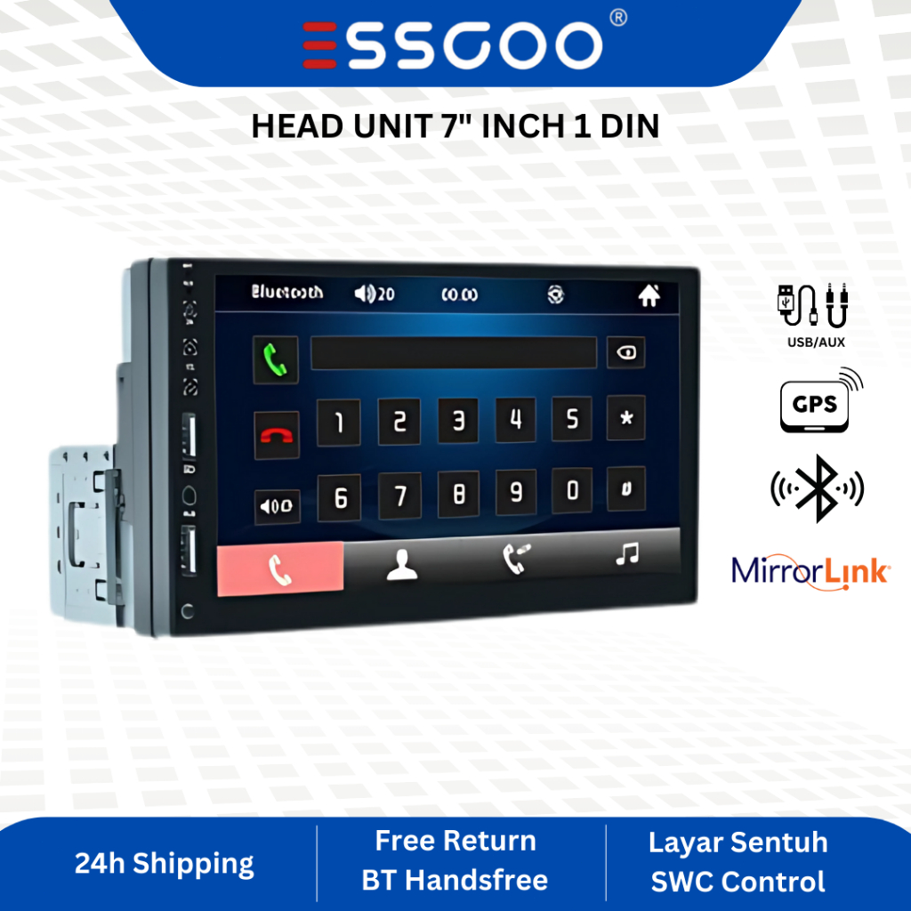 Jual ESSGOO Head Unit 7 Inch 1/2 din Universal Bluetooth Touch Carplay MirrorLink FM USB/AUX ...