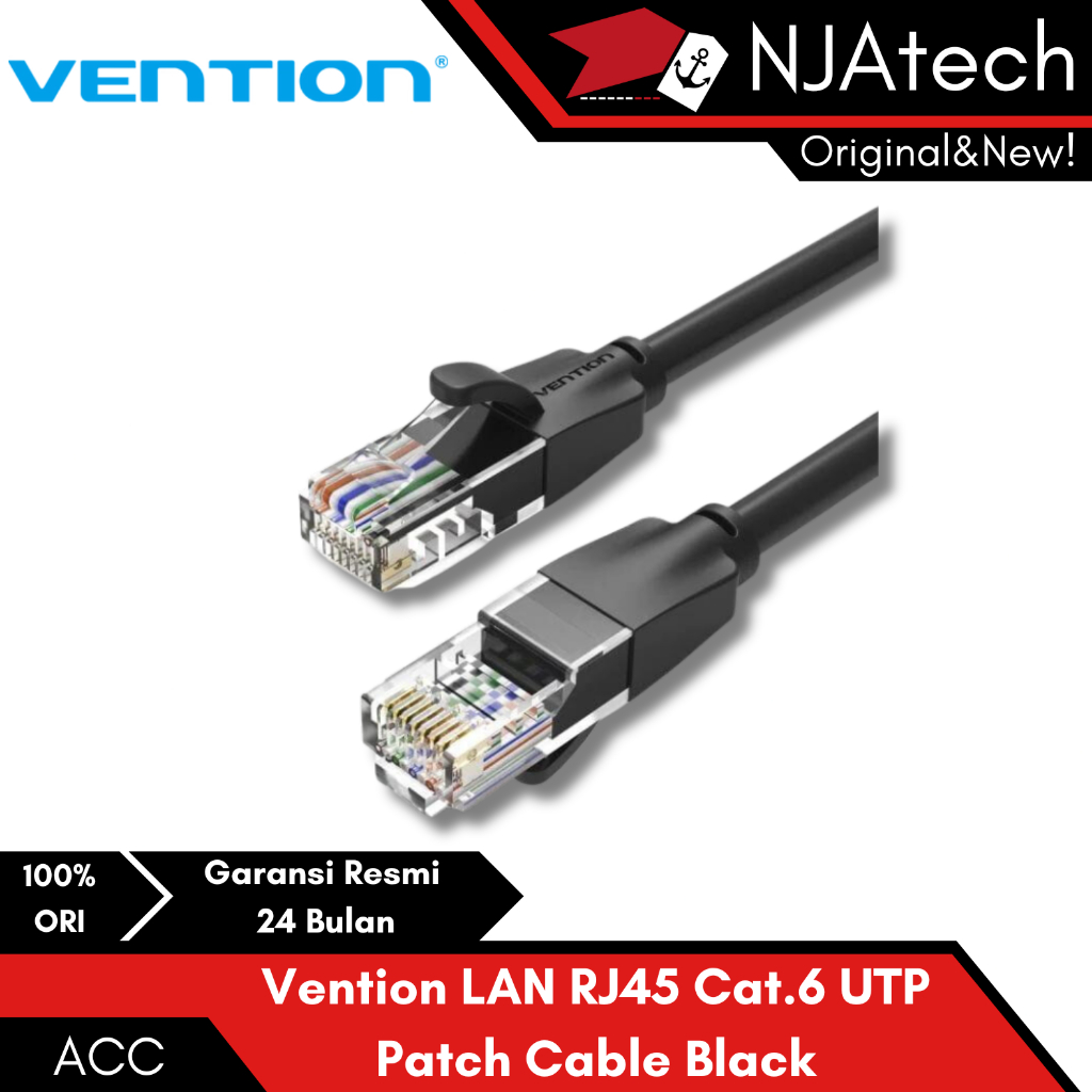 Jual Kabel LAN Vention Gigabit LAN RJ45 Ethernet Cat.6 UTP Cable Black ...