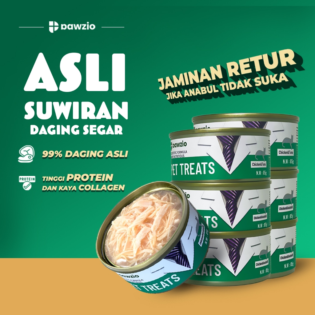 Jual PAWZIO WETFOOD Dengan suwiran daging dada ayam asli, potongan ikan ...