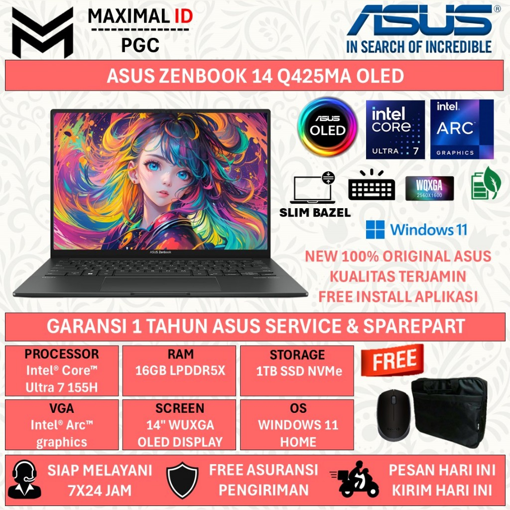 Jual Laptop Asus Zenbook 14 Q425MA OLED Intel Ultra 7 155H 16GB DDR5 ...